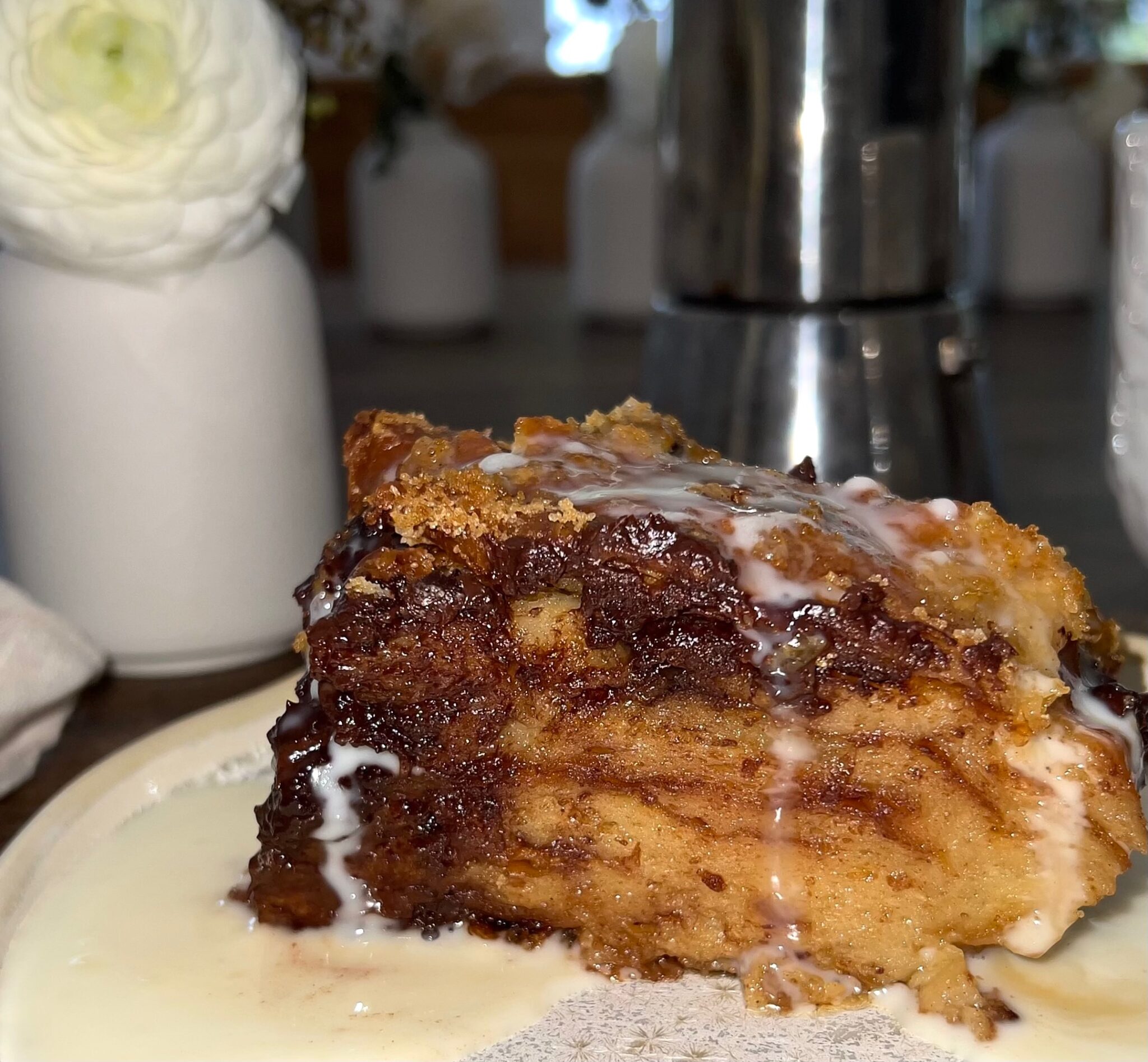 Espresso Bread Pudding with Frangelico Cream Sauce - The Mad Table